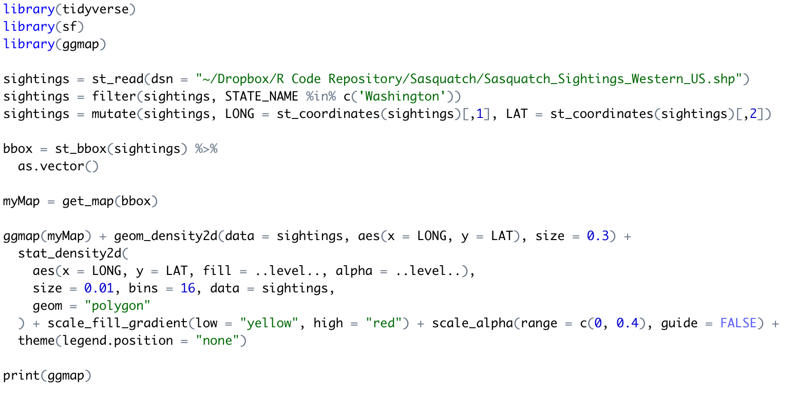 Sasquatch Sighting Heat Maps with R - Geospatial Training Services